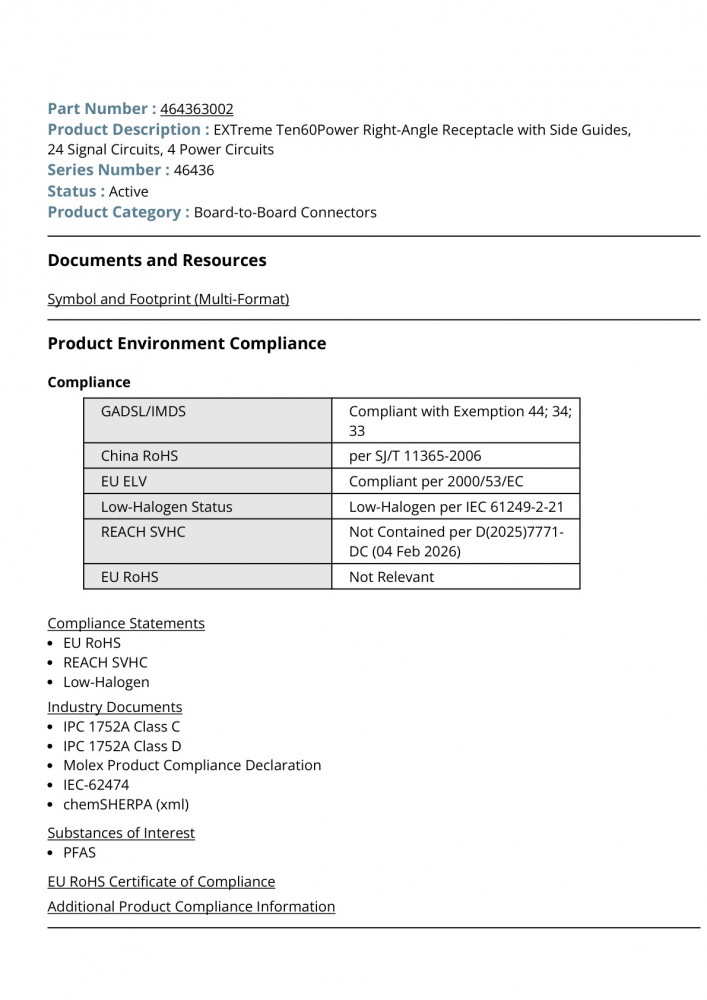 MOLEX 464363002 technical document page 1