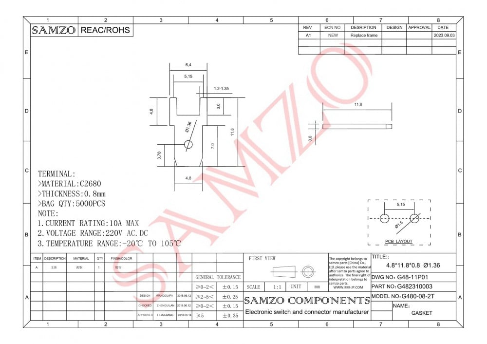 SAMZO G480-08-2T engineering drawing