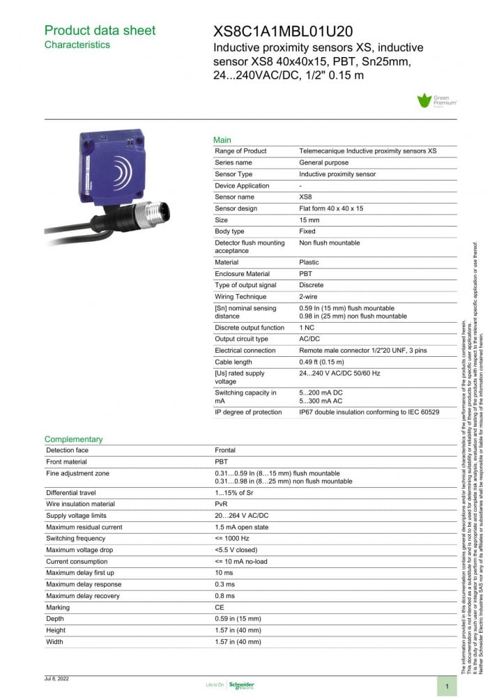 XS8C1A1MBL01U20 technical document page 1