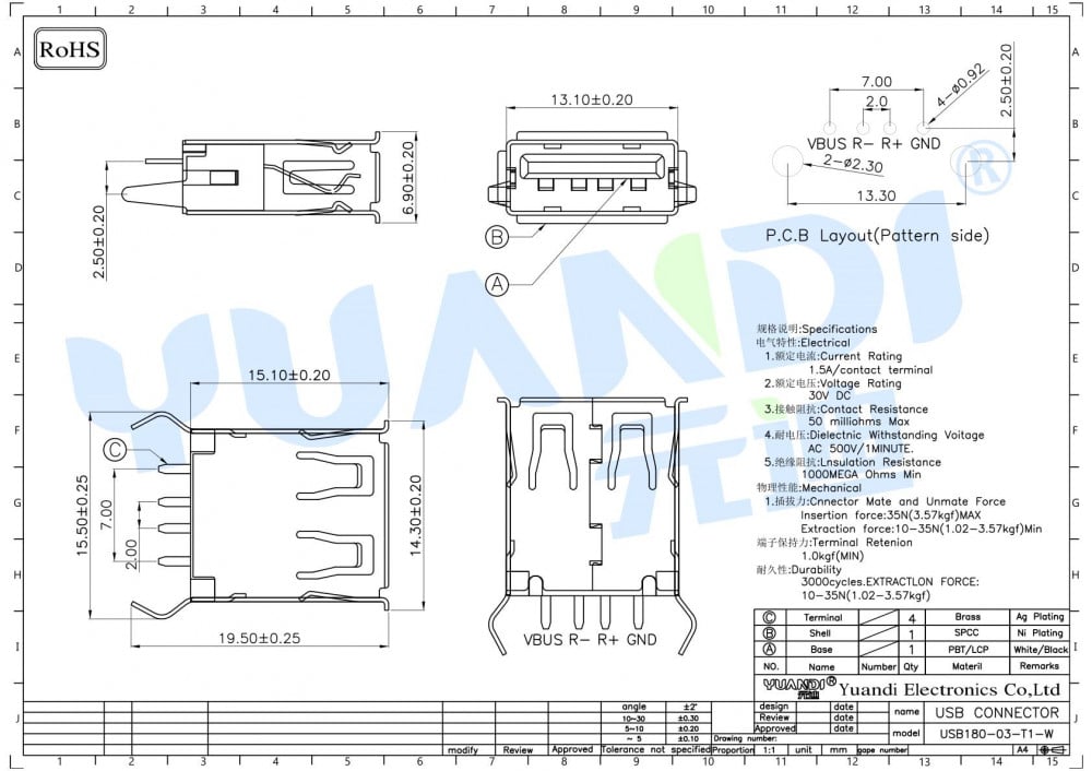 USB180-03-T1-W specification drawing