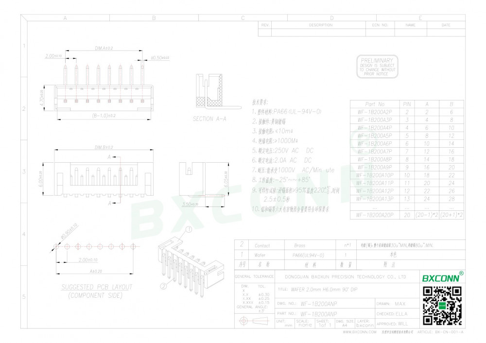 BXCONN WF-1B200AxP technical drawing preview