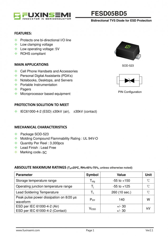FESD05BD5 datasheet page 1
