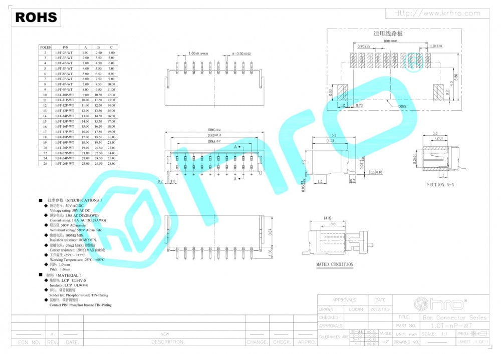 HRO 1.0T-5P-WT product drawing preview