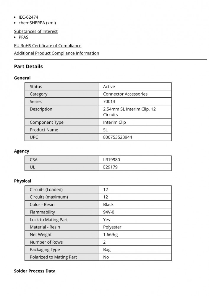 Molex SL connector specification document preview, page 2