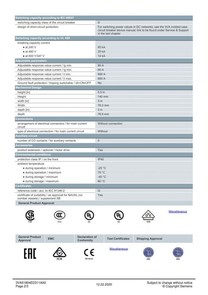 3VA5180-4ED31-1AA0 datasheet page 2