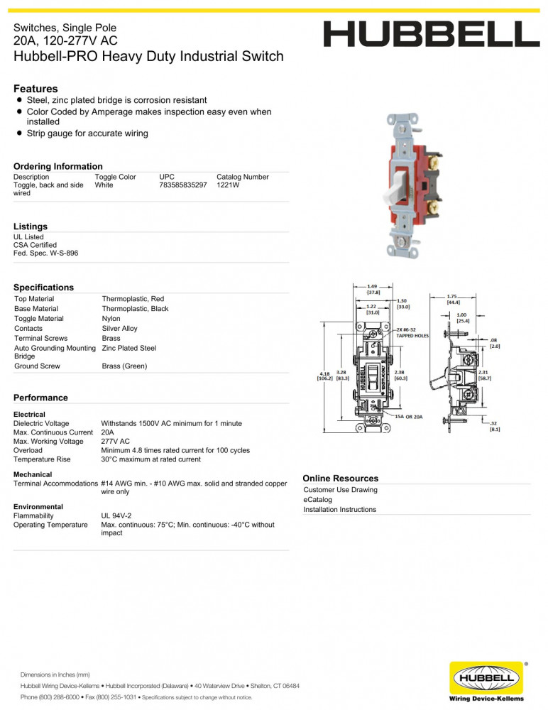1221W product technical document image