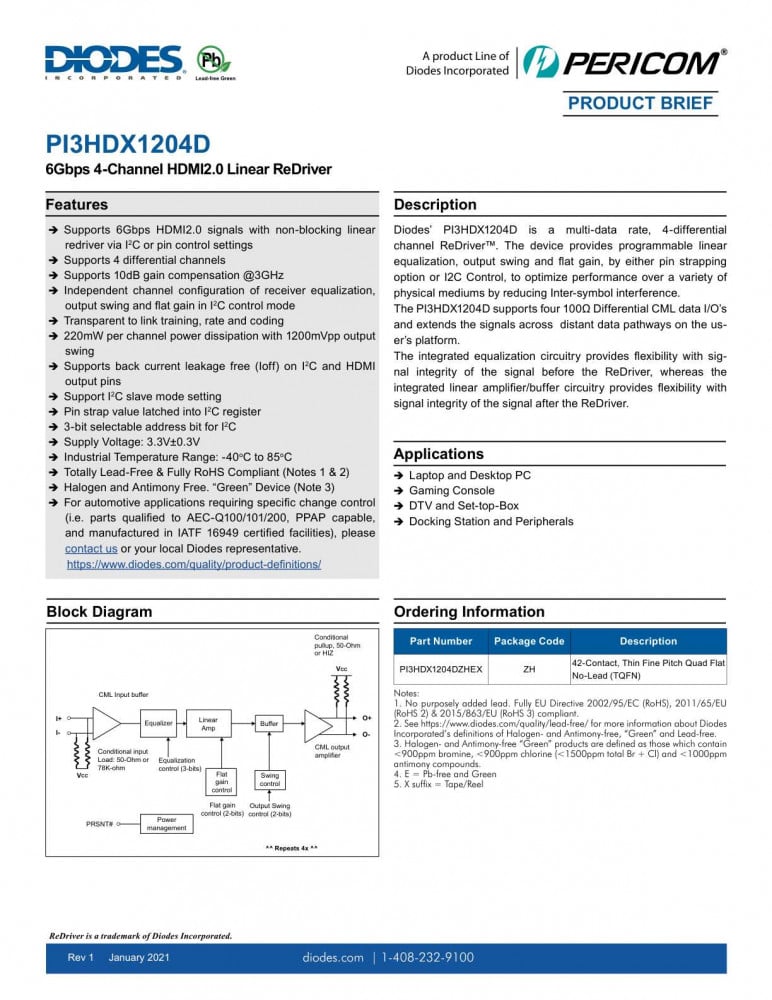 PI3HDX1204D technical document preview