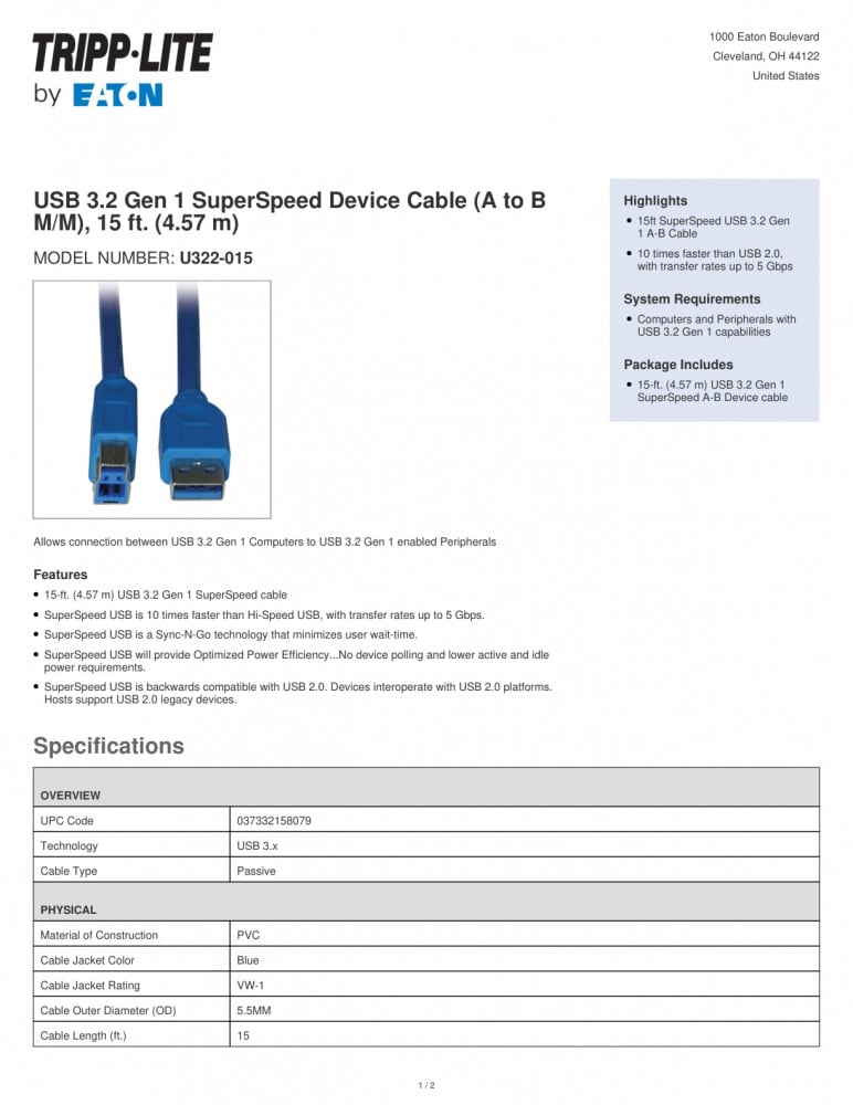 EATON U322-015 technical document page 1