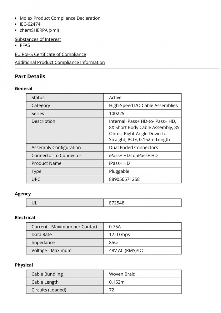MOLEX MiniSAS HD cable assembly specification page 2