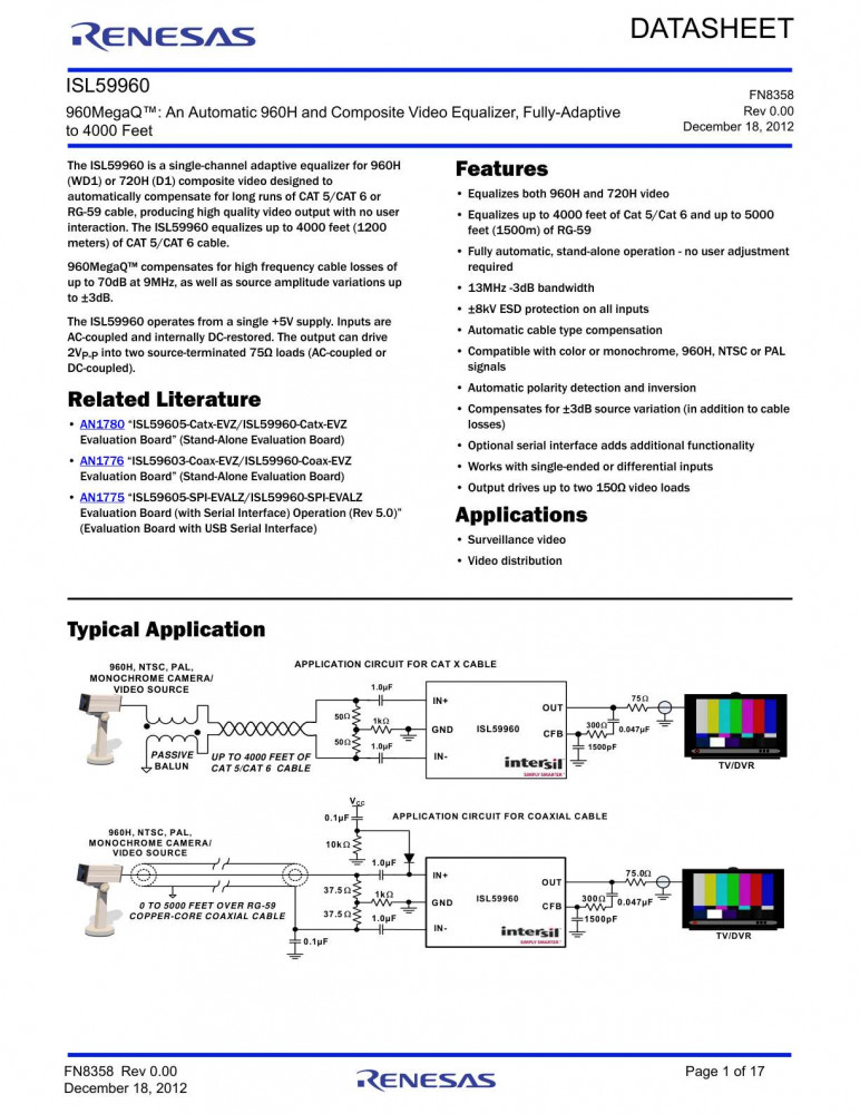 ISL59960 datasheet page 1