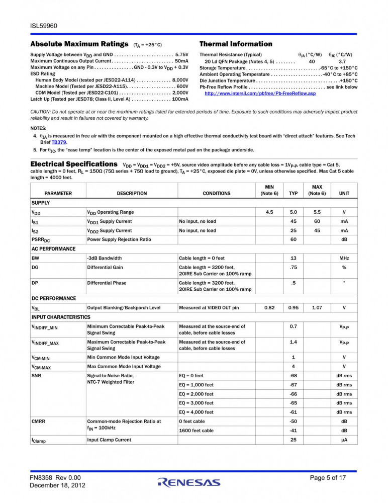 ISL59960 datasheet page 5