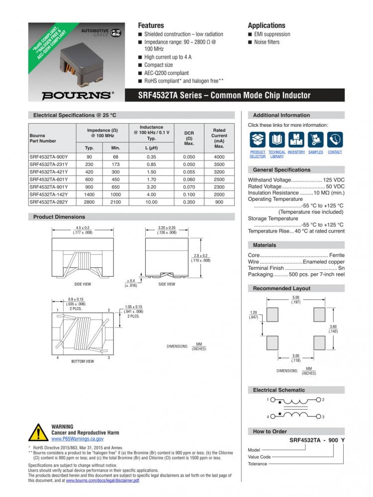 Bourns SRF4532TA series datasheet page 1