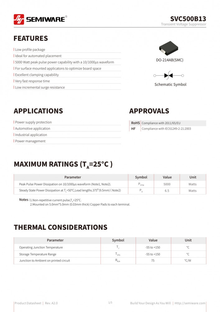 SEMIWARE SVC500B13 datasheet page 1