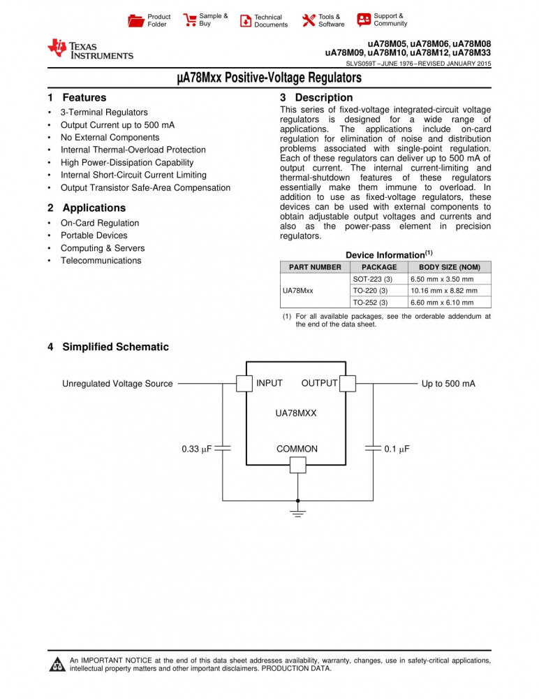 UA78M05MJG/B datasheet page 1