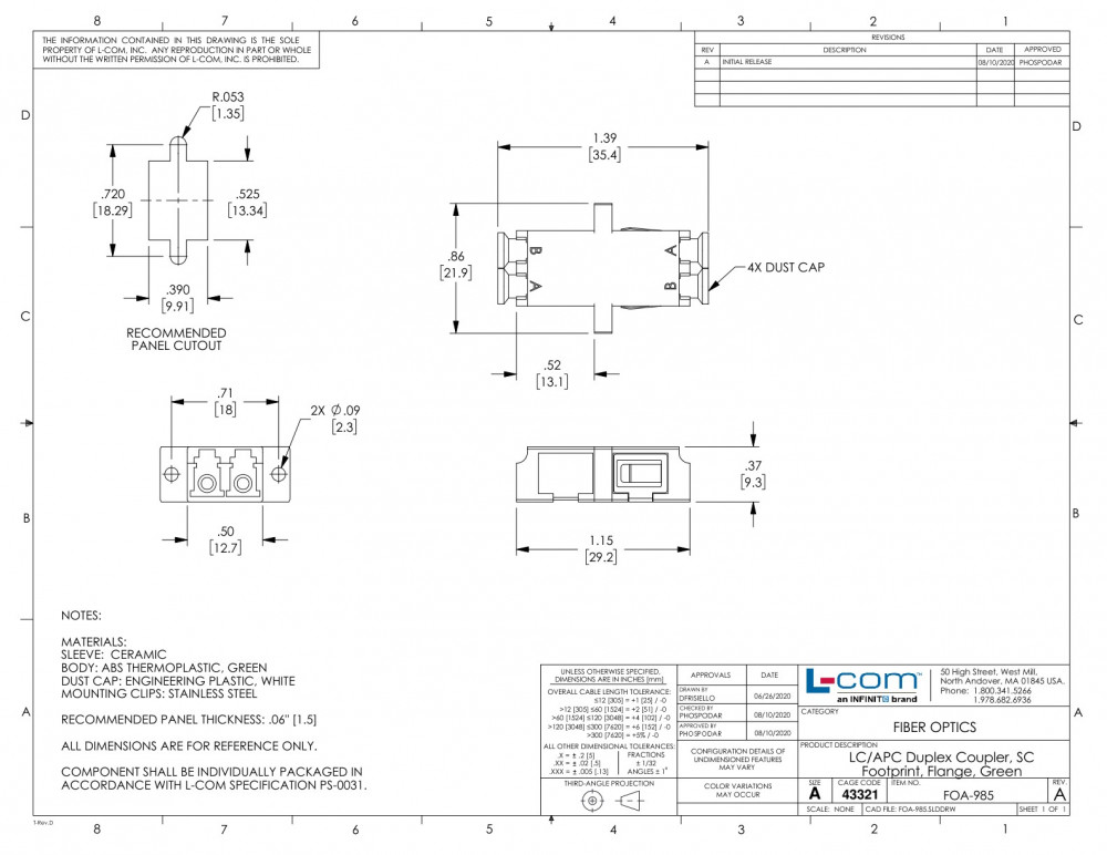 L-com FOA-985 technical drawing preview