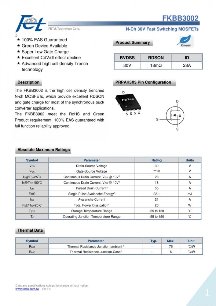 FKBB3002 datasheet page 1