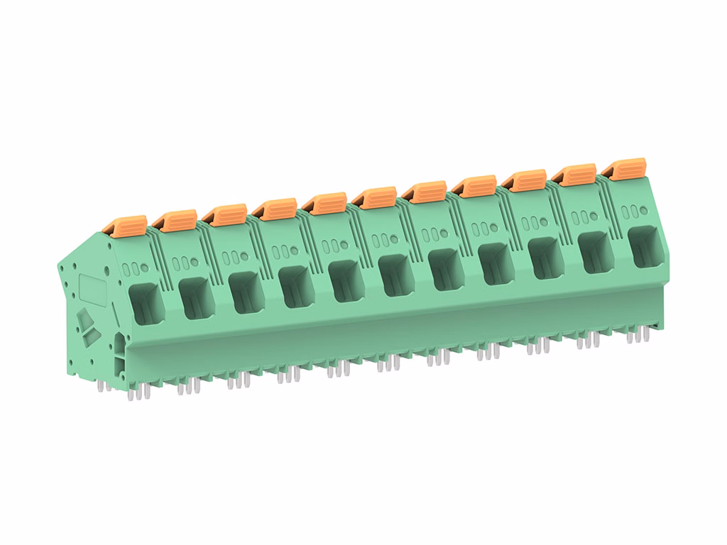 15.00mm Pitch Lever Activated Fixed Mount PCB Terminal Block, 35° Wire Entry, Bussed Terminals, 11 Circuits for sale