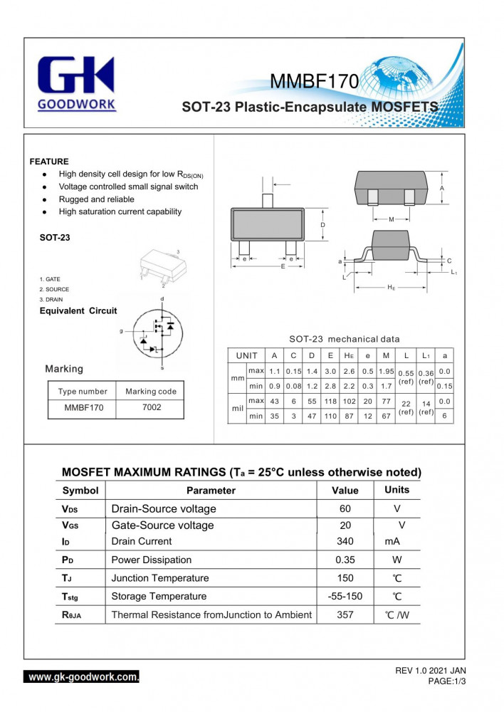MMBF170-GK datasheet page 1