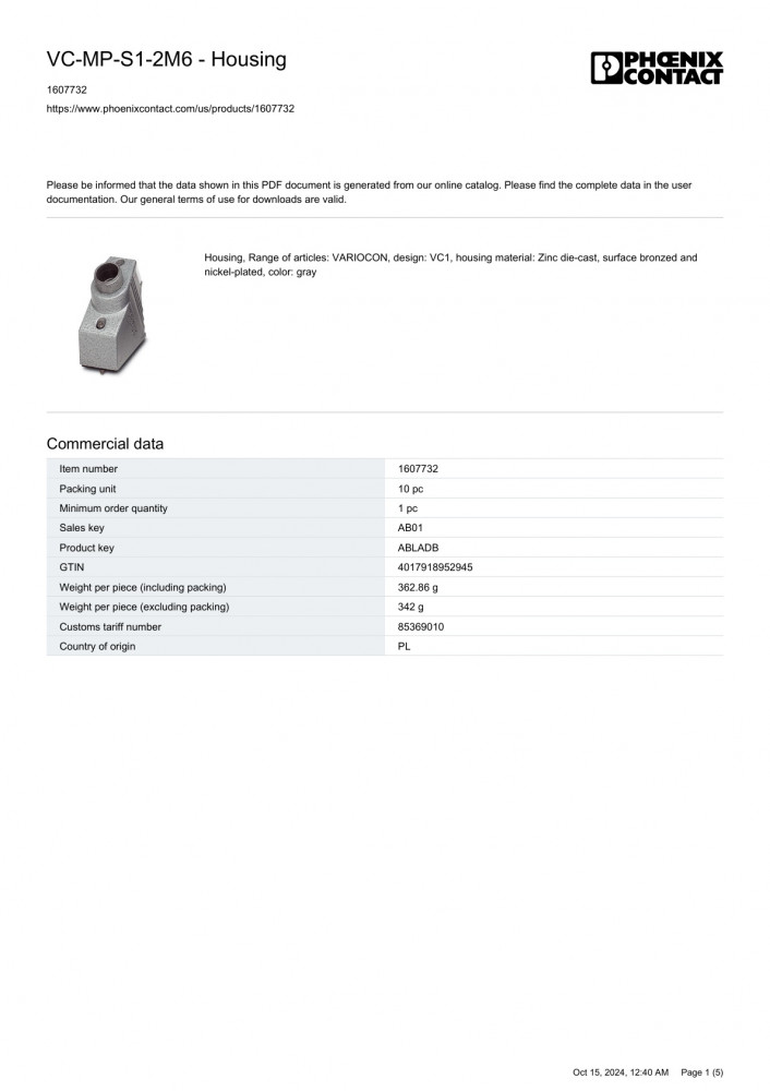 Phoenix Contact 1607732 document page 1
