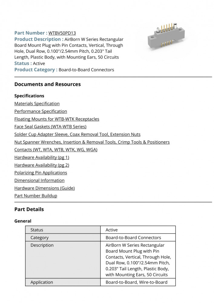 WTBV50PD13 technical document page 1