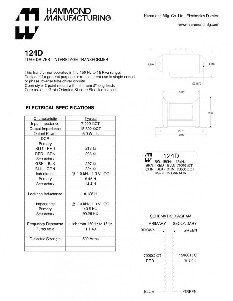 Hammond 124D technical document page 1