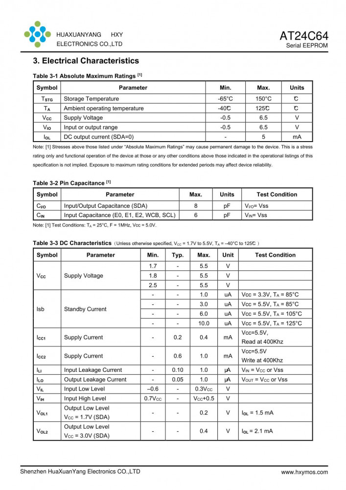 AT24C64-HXY datasheet page 4