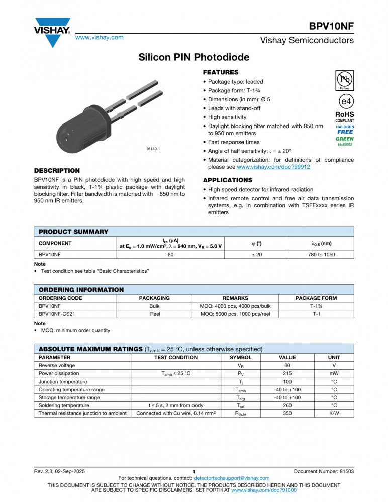 BPV10NF datasheet page 1