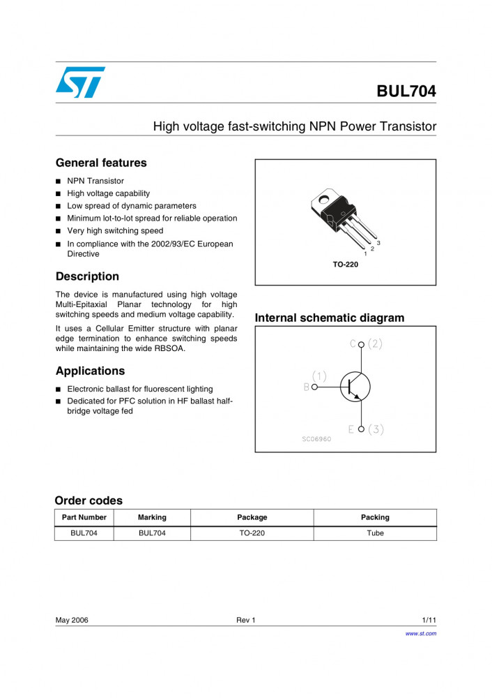 BUL704 datasheet page 1