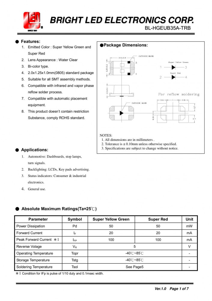 BL-HGEUB35A-TRB datasheet page 1