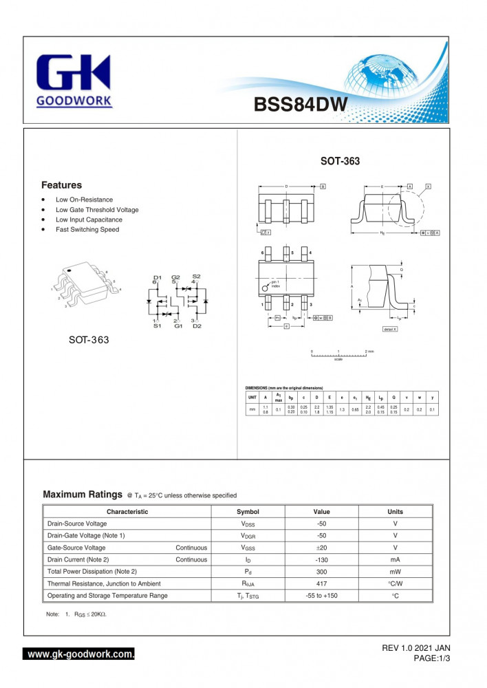 BSS84DW-GK datasheet page 1