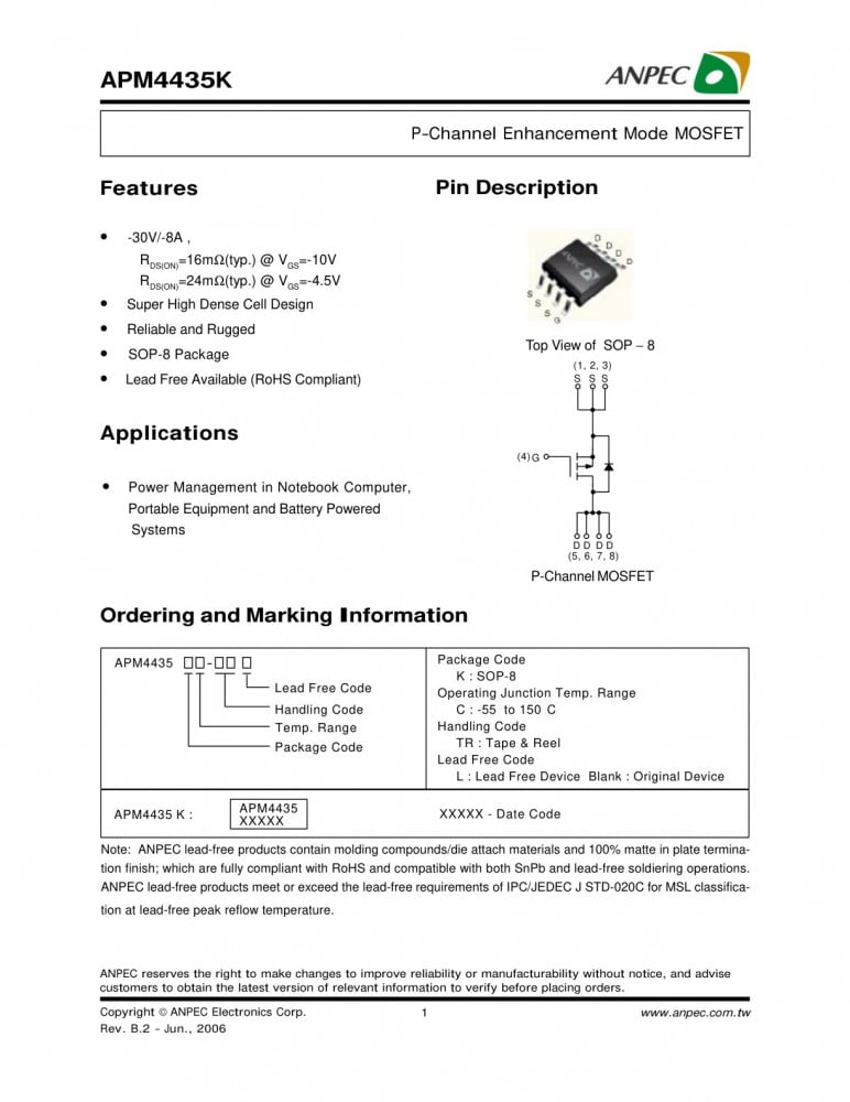 APM4435 datasheet page 1