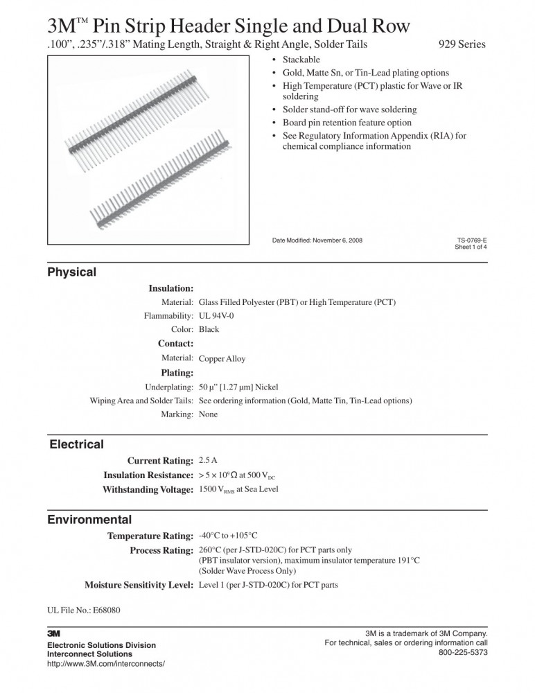3M 929 series boardmount socket technical document page 1