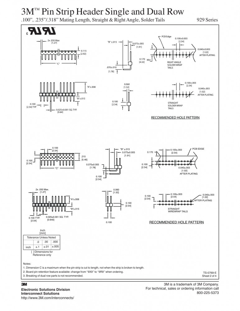 3M 929 series boardmount socket technical document page 2