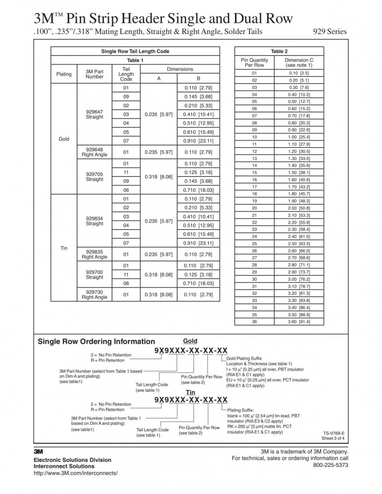 3M 929 series boardmount socket technical document page 3