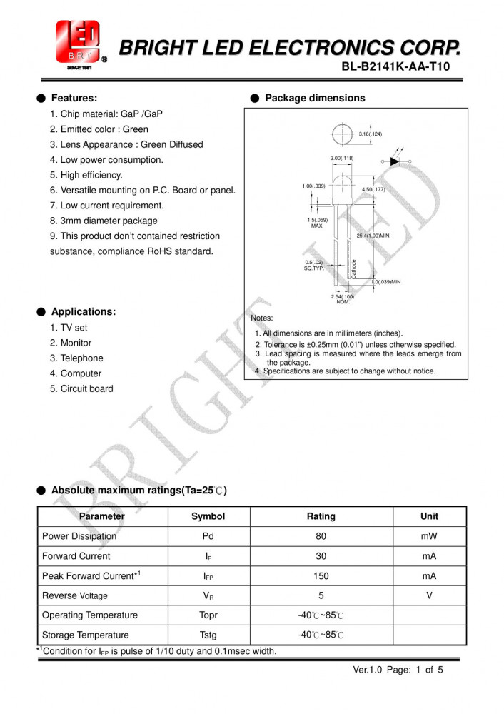 BL-B2141K-AA-T10 datasheet page 1