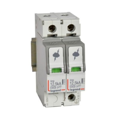 T1+T2 8kA 3 poles surge arrester - SPD T2 40kA 2P - 230V AC TN systems - Imax 40kA/pole - DIN rail 2 modules IP20