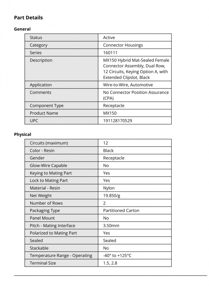 Product document page 2 for MOLEX 1601116011