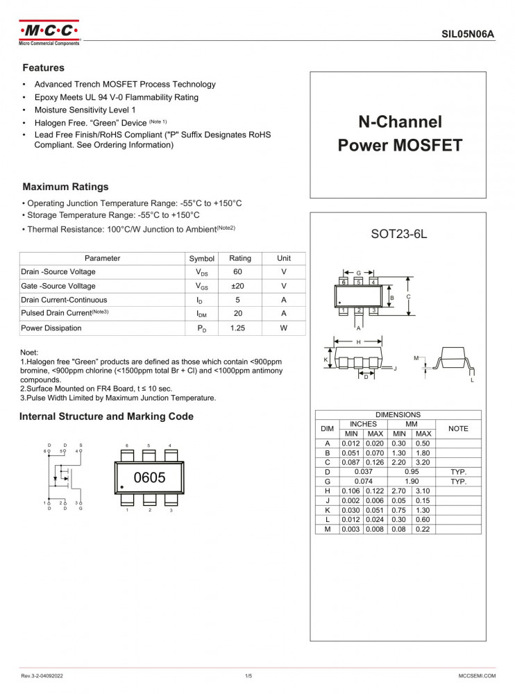 SIL05N06A-TP datasheet page 1
