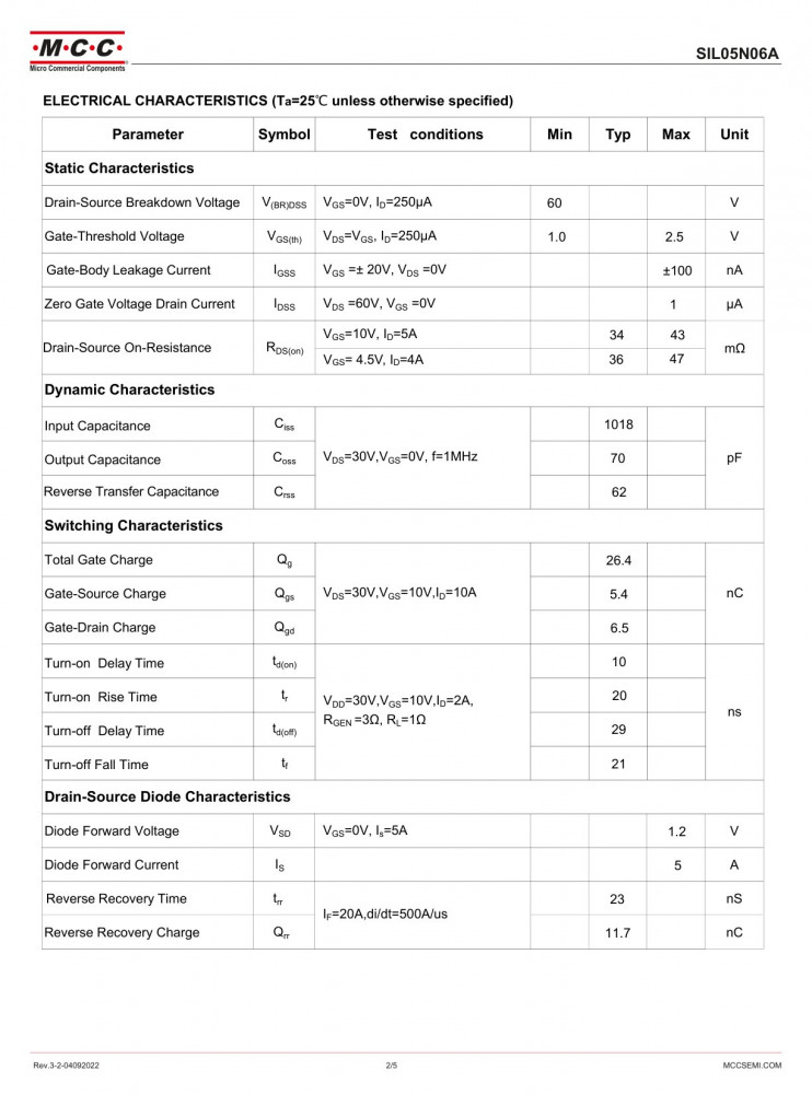 SIL05N06A-TP datasheet page 2