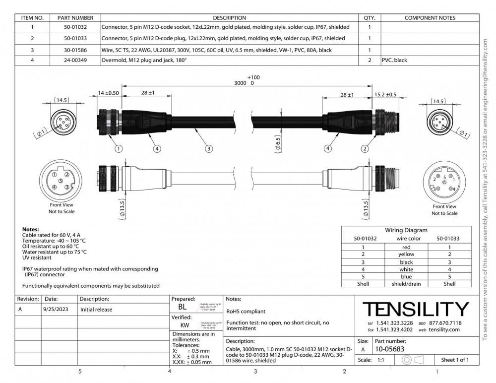Tensility International model 10-05683 cable assembly drawing