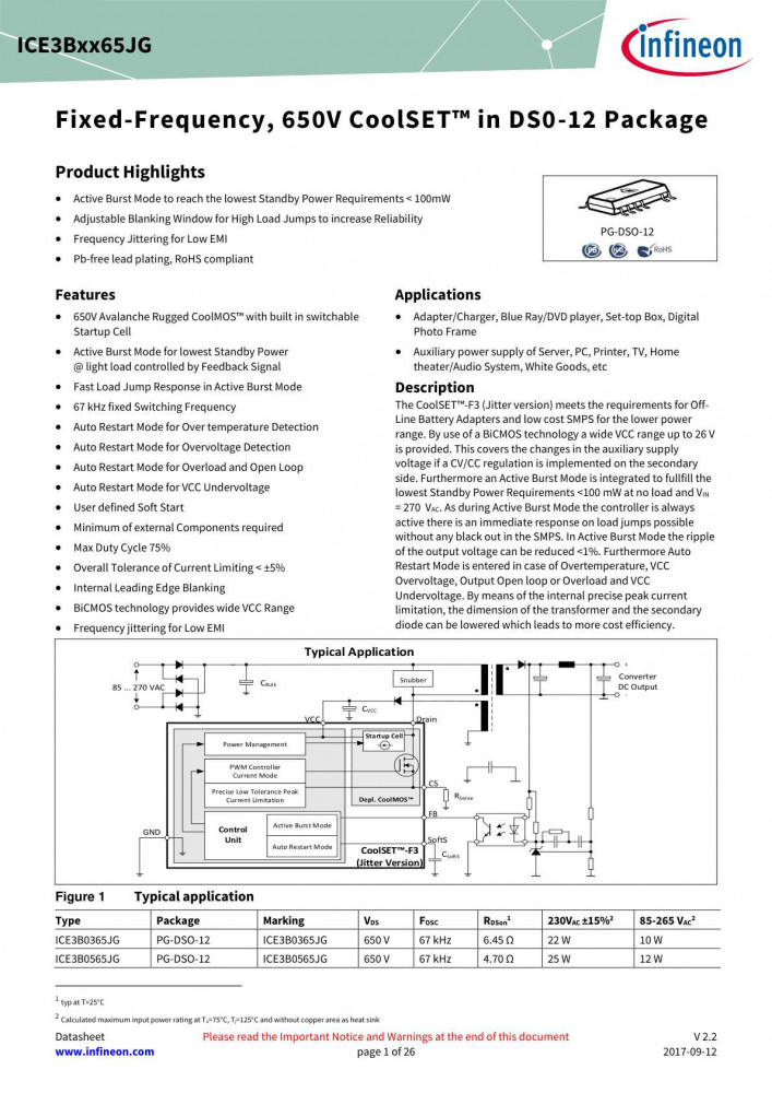 ICE3B0365JG datasheet page 1