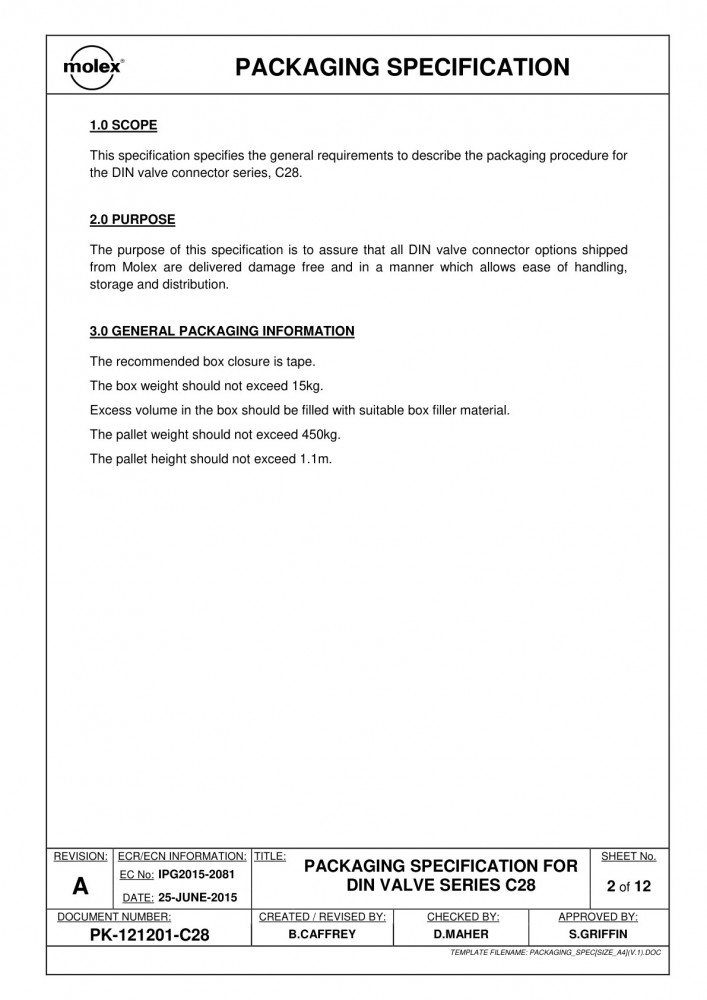 C28 packaging specification, page 2