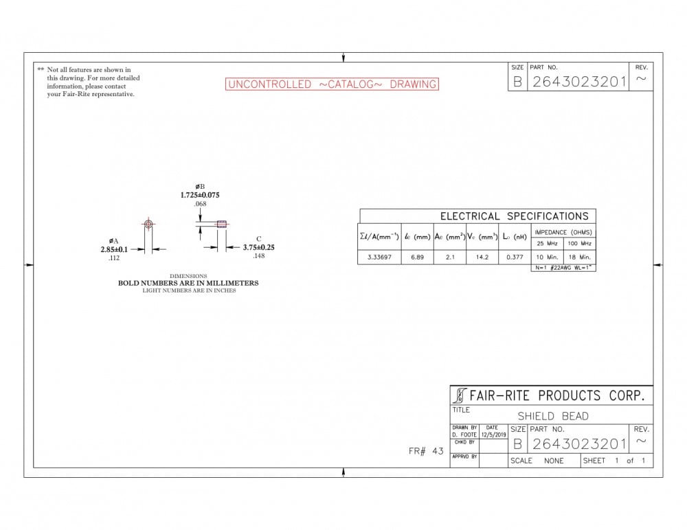 Fair-Rite 2643023201 technical document preview