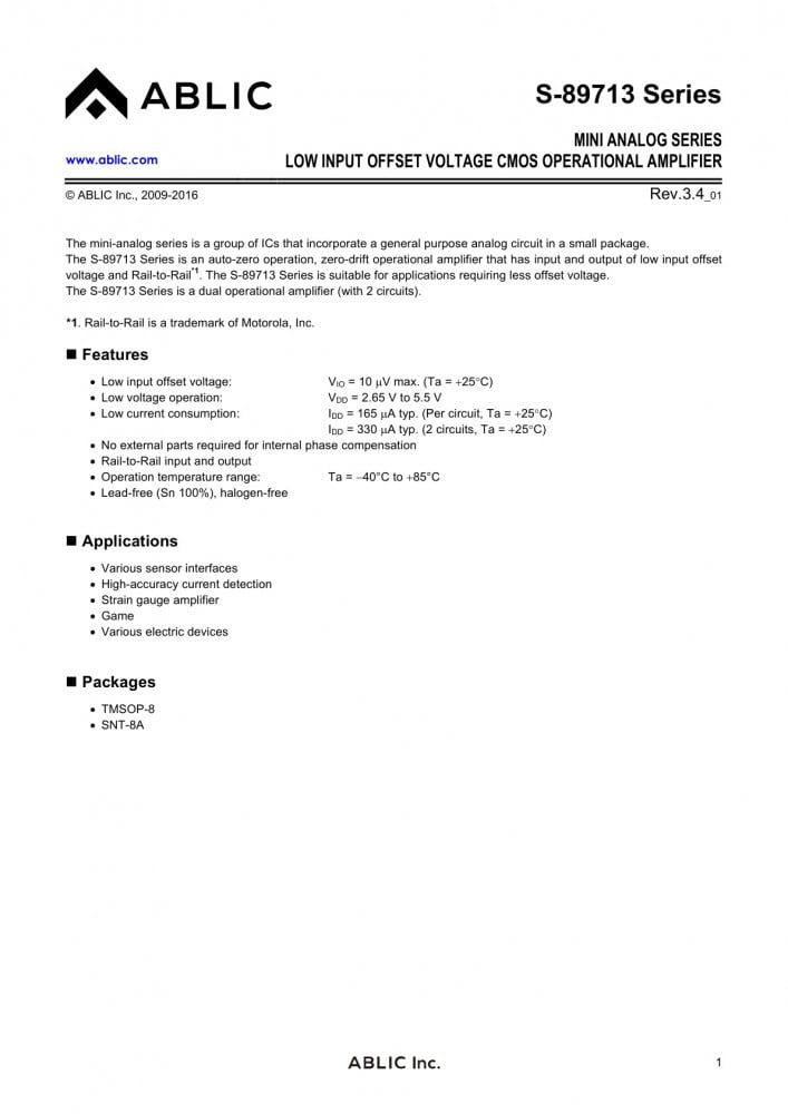 ABLIC S-89713 Series datasheet page 1