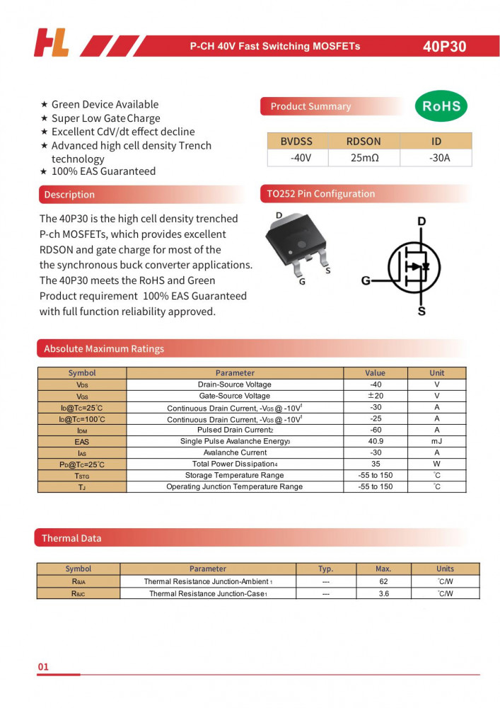 40P30 datasheet page 1