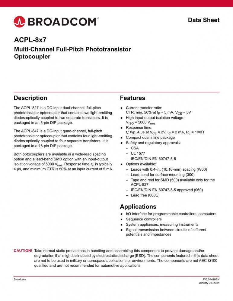 ACPL-827 datasheet page 1