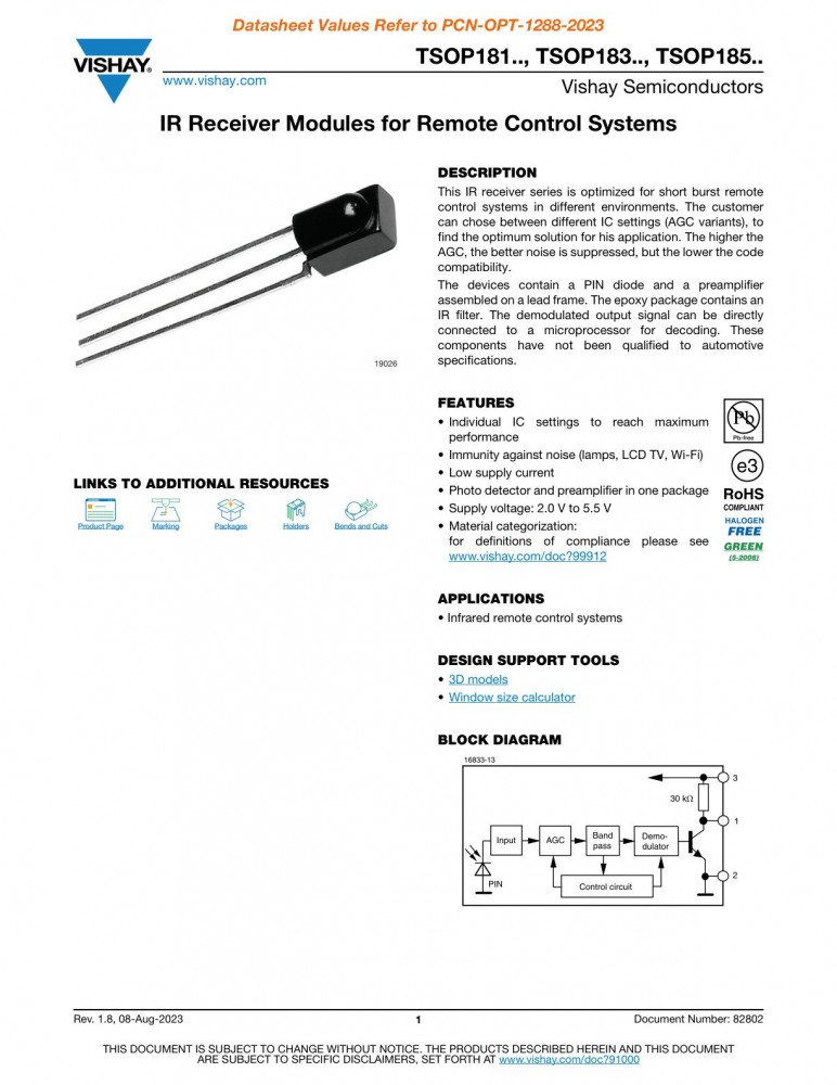 TSOP18138 datasheet page 1