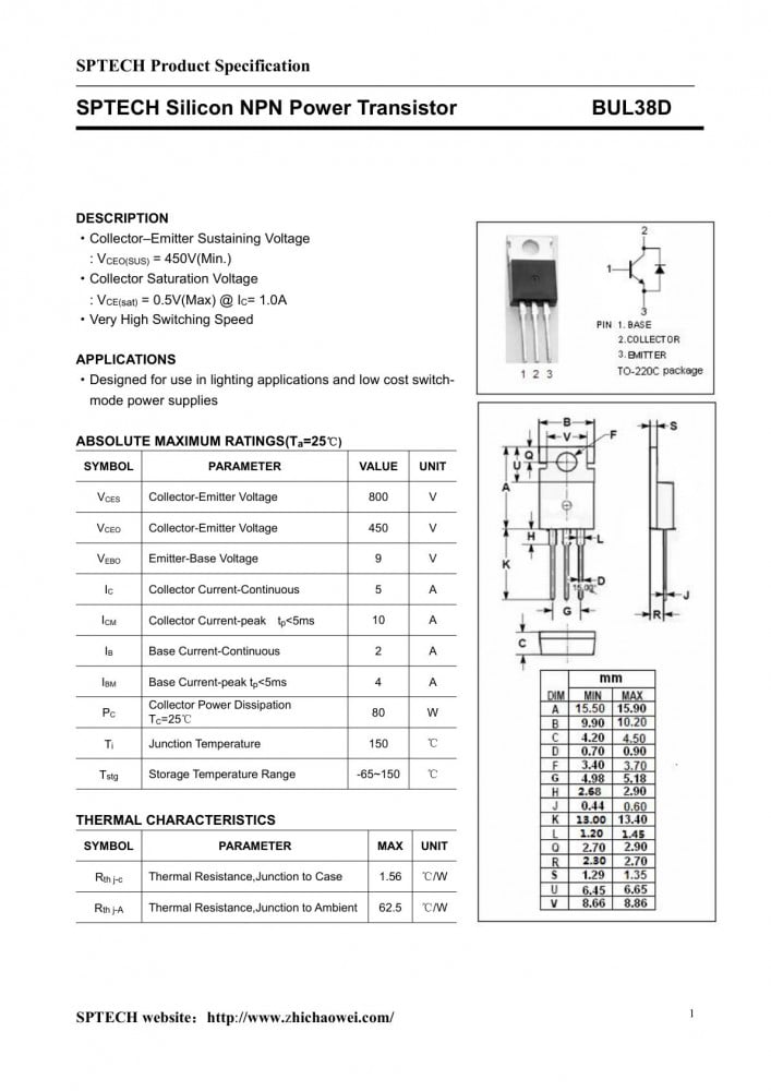 BUL38D datasheet page 1