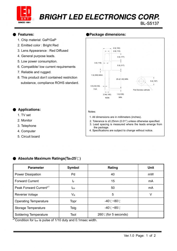 BL-S5137 technical document, page 1
