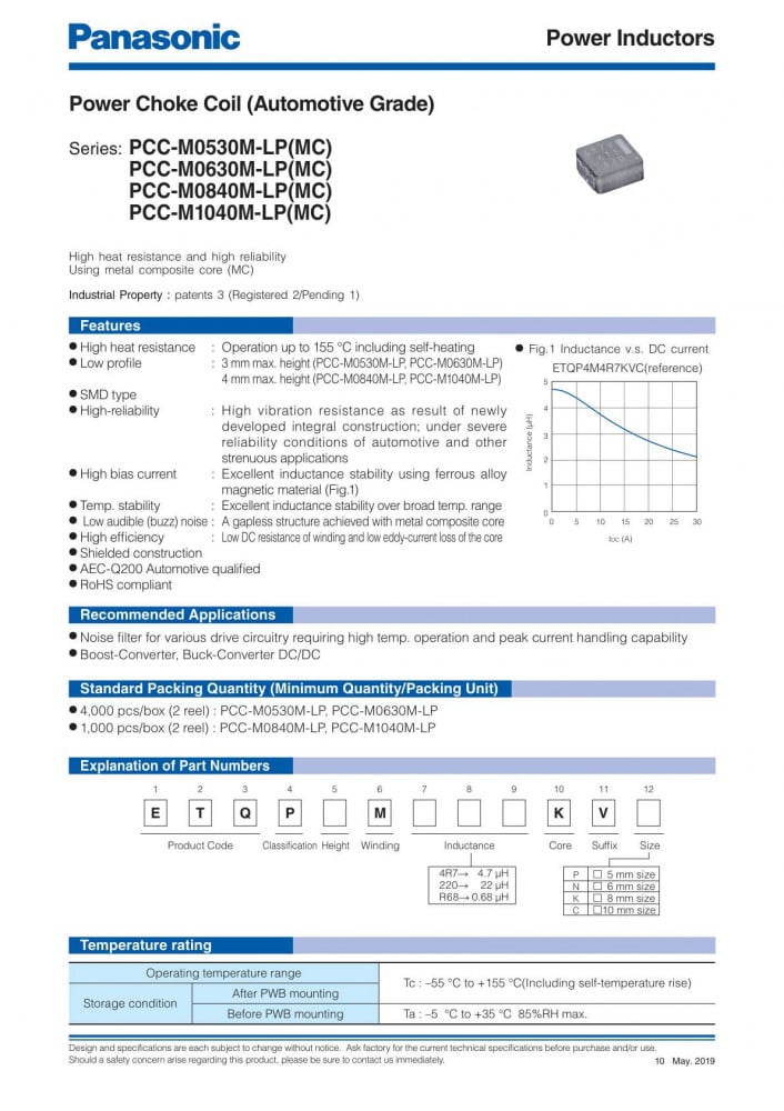 Panasonic power choke coil datasheet page 1